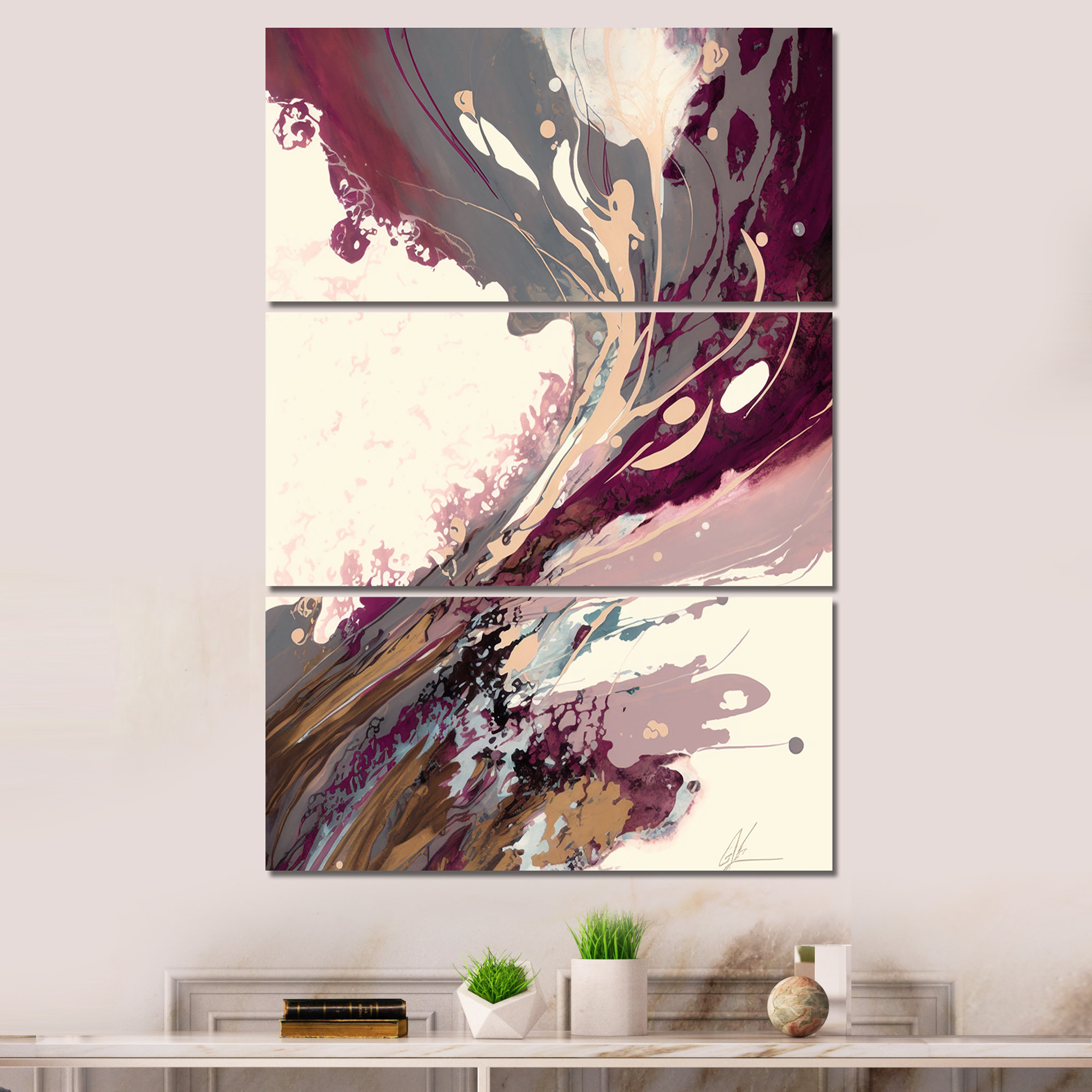 Orren Ellis Rhiannon Celebration In Raspberry Blush II On Canvas 3 Pieces Print | Wayfair